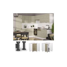 VICCO Eckunterschrank Fame-Line Wei&szlig; Eiche gefr&auml;st 87 cm mit Arbeitsplatte Marmor-Wei&szlig;