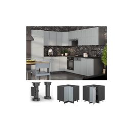 VICCO Eckunterschrank Fame-Line Anthrazit Hellblau-Grau gerahmt 87 cm mit Arbeitsplatte Marmor-Wei&szlig;