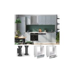 VICCO Herdumbauschrank Fame-Line Wei&szlig; Hellblau-Grau gerahmt 60 cm mit Arbeitsplatte Anthrazit