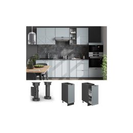 VICCO Apothekerunterschrank Fame-Line Anthrazit Hellblau-Grau gerahmt 30 cm mit Arbeitsplatte Anthrazit