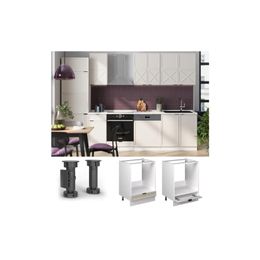VICCO Herdumbauschrank Fame-Line Wei&szlig; Grau-Beige gerahmt 60 cm mit Arbeitsplatte Eiche