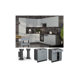 VICCO Schubunterschrank Fame-Line Anthrazit Hellblau-Grau gerahmt 80 cm mit Arbeitsplatte Eiche