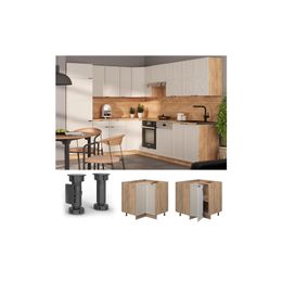 VICCO Eckunterschrank Fame-Line Eiche Grau-Beige gerahmt 87 cm mit Arbeitsplatte Anthrazit