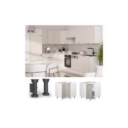 VICCO Eckunterschrank Fame-Line Wei&szlig; Grau-Beige gerahmt 87 cm mit Arbeitsplatte Marmor-Wei&szlig;