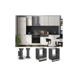 VICCO Herdumbauschrank Fame-Line Anthrazit Grau-Beige gerahmt 60 cm mit Arbeitsplatte Anthrazit