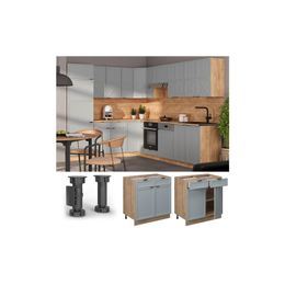 VICCO Schubunterschrank Fame-Line Eiche Hellblau-Grau gerahmt 80 cm ohne Arbeitsplatte