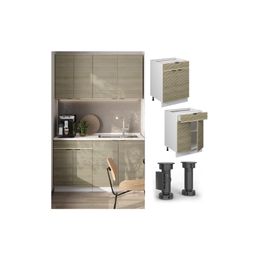 VICCO Schubunterschrank Fame-Line Wei&szlig; Eiche gefr&auml;st 60 cm mit Arbeitsplatte Eiche