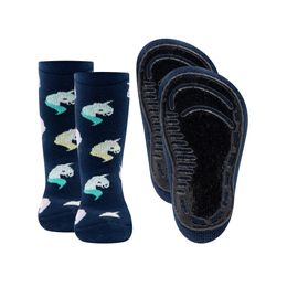 Ewers Stoppersocken 2er Pack Einh&ouml;rner M&auml;dchen Gr&ouml;&szlig;e 29.5 dunkelblau