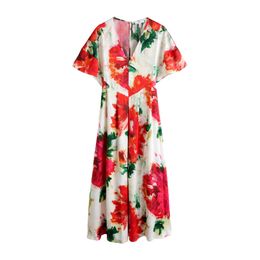 Next Dress female size 40 Ecru / Green / Red