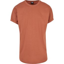 T-Shirt Urban Classics "Urban Classics Herren Long Shaped Turnup Tee", Damen, Gr. L, terracotta, 100% Baumwolle, unifarben, loose fit, Rundhals, Shirts T-Shirt