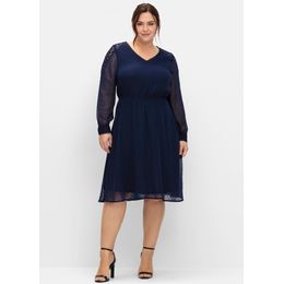Cocktailkleid sheego "Cocktailkleid", Damen, Gr. 58, Normalgr&ouml;&szlig;en, blau (marine), 100% Polyester, unifarben, knielang, V-Ausschnitt, Kleider