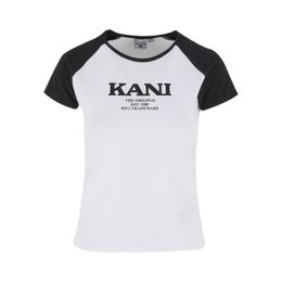 T-Shirt Karl Kani "Karl Kani Damen KW242-005-1 Retro Tiny Tee", Damen, Gr. S, wei&szlig;, schwarz, 95% Baumwolle, 5% Elasthan, bedruckt, skinny fit, Rundhals, Shirts T-Shirt