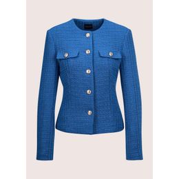 Madeleine Mode MADELEINE Damen Jerseyblazer "Blazer Couturiger Kurzblazer mit goldfarbenen Kn&ouml;pfen", blau, Gr. 46, Obermaterial: 50% Polyester PES. 50% Wolle WO.,