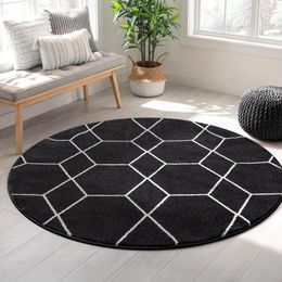 Teppich Sanat "Trellis", schwarz, H:10mm &Oslash;:150cm, Kunstfaser, Teppiche, Teppich, Kurzflor, skandi, boho, auch als L&auml;ufer und in rund