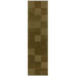 Wollteppich FLAIR RUGS, B:60cm H:10mm L:230cm, gr&uuml;n, Wolle, Wohnzimmer, Teppiche, "Checkerboard, Schachbrettmuster", Hoch-Tief-Effekt, Wohnzimmer,