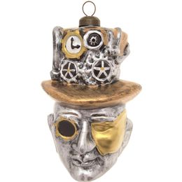 Christbaumschmuck "Steampunk Kopf, Silber/Gold, 11cm", B:9,5cm H:8,7cm T:16,2cm, silber, KREBS GLAS LAUSCHA, Weihnachtsbaumschmuck, Christbaumschmuck