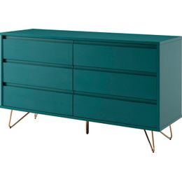 Kommode Salesfever, B:120cm H:70cm T:40cm, blau, MDF, Metall, Schlafzimmer, Sideboards, Haarnadelbeine aus Metall mit Messinglegierung