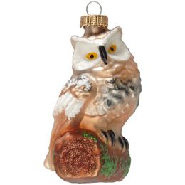 Christbaumschmuck "CBK92202, Weihnachtsdeko, Christbaumschmuck", B:5cm H:5cm T:9cm, braun, KREBS GLAS LAUSCHA, Weihnachtsbaumschmuck, Eule aus Glas