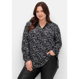 sheego Damen Longbluse, schwarz-wei&szlig;, Gr. 44, Paisley, gebl&uuml;mt, gemustert, mehrfarbig, 100% Viskose, Blusen