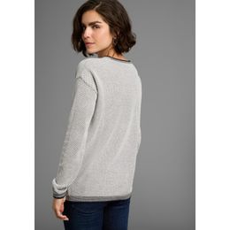 Laura Scott Damen Rundhalspullover, grau, Basic, Gr. 48, Waffelmuster, meliert, Strick, Obermaterial: 50% Baumwolle, 50% Polyacryl, Pullover,