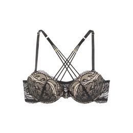 Lascana Damen Push-up-BH, Gr. 70, schwarz, Spitze, Obermaterial: 60% Polyamid, 35% Polyester, 5% Elasthan, BHs, mit &uuml;berkreuzten Tr&auml;gern und Perlen