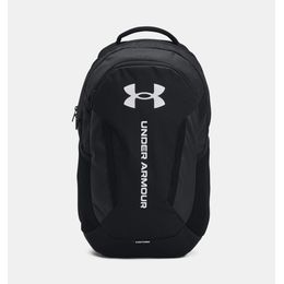 Sportrucksack Under Armour "UA HUSTLE 6.0 BACKPACK", schwarz, schwarz, wei&szlig;, Rucks&auml;cke, Polyester, f&uuml;r Fitness, Sportmode und Freizeit, mit Schuh- oder W&auml;schefach
