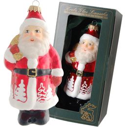 Christbaumschmuck "Santa mit B&auml;umen, Weihnachtsdeko rot, Christbaumschmuck", B:11cm H:15cm T:8,5cm, rot, KREBS GLAS LAUSCHA, Weihnachtsbaumschmuck,