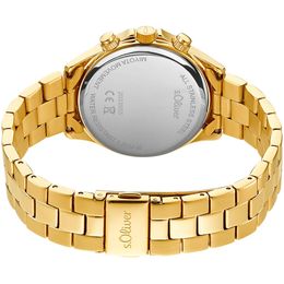 s.Oliver Damen Multifunktionsuhr, gold, Armbanduhren, Armbanduhr, Quarzuhr, Damenuhr, Datum, Edelstahlarmband