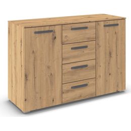 Kombikommode Rauch "Sideboard Schubladenkommode OTELI mit Dekor- und Hochglanzfront", eiche artisan, B:120cm H:81cm T:42cm, Holzwerkstoff, Sideboards, Kombikommode, vier gro&szlig;e Schubladen und 2 T&uuml;ren, mit 4 Einlegeb&ouml;den MADE IN GERMANY