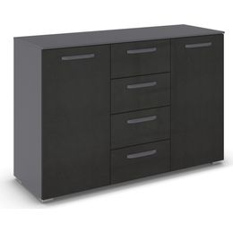 Kombikommode Rauch "Sideboard Schubladenkommode OTELI mit Dekor- und Hochglanzfront", graumetallic, hochglanz effektgrau, B:120cm H:81cm T:42cm, Holzwerkstoff, Sideboards, Kombikommode, vier gro&szlig;e Schubladen und 2 T&uuml;ren, mit 4 Einlegeb&ouml;den MADE IN GERMANY