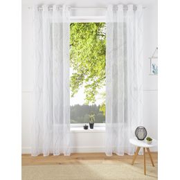 Gardine my home, B:140cm H:225cm, grau, Voile, Polyester, Wohnzimmer, Gardinen, "Mila", mit Wellenmuster bestickt, monochrom