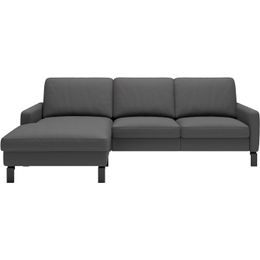 Ecksofa Home Affaire, B:244cm H:86cm T:164cm, grau, 100% Leder, Wohnzimmer, Sofas, inkl. saugroboterfreundliche H&ouml;he & schmale Armlehnen