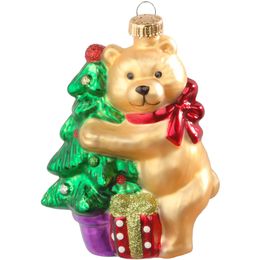 Christbaumschmuck "CBK01001, Weihnachtsdeko, Christbaumschmuck", B:9cm H:5cm T:11cm, gr&uuml;n, KREBS GLAS LAUSCHA, Weihnachtsbaumschmuck, B&auml;r mit
