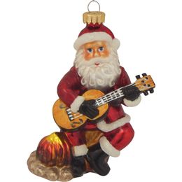 Christbaumschmuck "Gitarre spielender Weihnachtsmann, Weihnachtsdeko, Christbaumschmuck", B:11cm H:12,5cm T:9,5cm, rot, KREBS GLAS LAUSCHA,