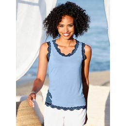 Shirttop Heine, Damen, Gr. 38, blau (eisblau), 95% Viskose, 5% Elasthan, unifarben, Rundhals, Tops Shirttop
