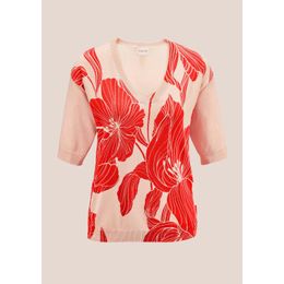 Madeleine Mode MADELEINE Damen Longpullover "Pullover Feinstrickpullover mit Bl&uuml;tenprint", rot, Modern, Gr. 34, Obermaterial: 60% Viskose CV. 40% Baumwolle CO.,