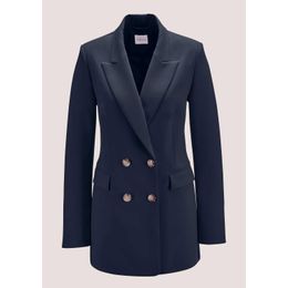 Madeleine Mode MADELEINE Damen Jackenblazer "Blazer Zweireihiger Longblazer mit Futter", blau, Gr. 34, Obermaterial: 73% Polyester PES. 23% Viskose CV. 4% Elasthan