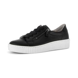 Plateausneaker Gabor, Damen, Gr. 37, schwarz, Kalbsleder, unifarben, Schuhe Plateausneaker, Freizeitschuh, Halbschuh, Schn&uuml;rschuh mit zwei Rei&szlig;verschl&uuml;ssen