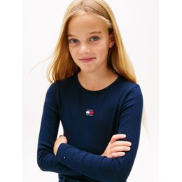 Tommy Hilfiger M&auml;dchen Langarmshirt, blau, Gr. 6, unifarben, Single Jersey, Obermaterial: 98% Baumwolle, 2% Elasthan, Shirts, Kinder bis 16 Jahre,