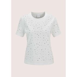 Madeleine Mode MADELEINE Damen Kurzarmshirt "Glanzshirt Luxuri&ouml;ses Shirt mit Strassakzenten", wei&szlig;, Modern, Gr. 38, Obermaterial: 95% Baumwolle CO. 5% Elasthan EL.,