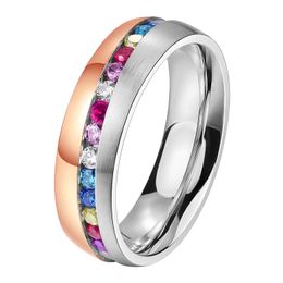 DOOSTI Damen Trauring "Schmuck Geschenk Edelstahl Trauring Ehering Partnerring LIEBE", 56,mit Zirkonia, Edelstahl, 6mm, rosa, Edelstahl, Fingerringe,