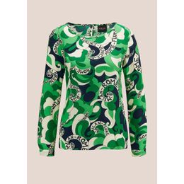 Madeleine Mode MADELEINE Damen Kurzarmbluse "Bluse Statement-Bluse mit St&auml;dteprint", gr&uuml;n, Modern, Gr. 36, Obermaterial: 100% Viskose CV., Blusen