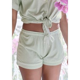 s.Oliver Damen Pyjamashorts, Gr. 40, gr&uuml;n, Single Jersey, Obermaterial: 50% Baumwolle, 50% Viskose, gestreift, Hosen, Mit Kontrastpaspel-Abschl&uuml;ssen