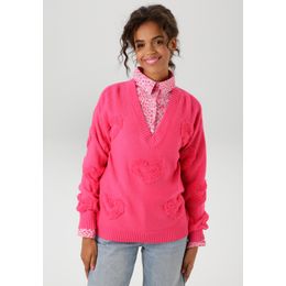 Aniston CASUAL Damen Strickpullover, pink, Gr. 36, Strukturmuster, unifarben, Strick, Obermaterial: 50% Baumwolle, 50% Polyacryl, Pullover, mit