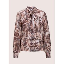 Madeleine Mode MADELEINE Damen Hemdbluse "Bluse Hemdbluse mit Print und Stehkragen", braun, Modern, Gr. 36, Obermaterial: 100% Polyester PES., Blusen