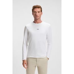 BOSS Orange Herren Langarmshirt "TChark", wei&szlig;, Gr. 6XL, bestickt, unifarben, Single Jersey, Obermaterial: 96% Baumwolle, 4% Elasthan, Shirts, mit