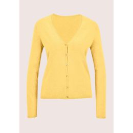 Madeleine Mode MADELEINE Damen Strickjacke "Strickjacke Langarm Jacke im Feinstrick mit V-Ausschnitt", gold, Modern, Gr. 44, Obermaterial: 46% Modal CMD. 40%