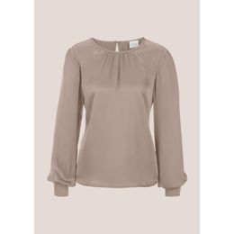 Madeleine Mode MADELEINE Damen Langarmbluse "Bluse Raffinierte Faltenbluse mit Rundhalsausschnitt", beige, Gr. 40, Obermaterial: 93% Polyester PES. 7% Elasthan EL.,