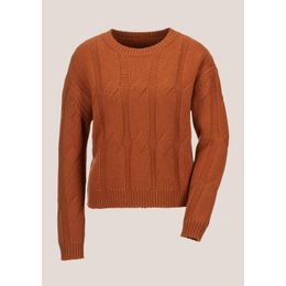 Madeleine Mode MADELEINE Damen Longpullover "Pullover Kurzer Rollkragen-Pullover mit Zopfmuster", orange, Modern, Gr. 48, Obermaterial: 90% Schurwolle WV. 10%