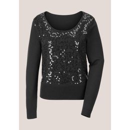 Madeleine Mode MADELEINE Damen Longpullover "Pullover Rundhals-Pullover mit Pailletten", schwarz, Modern, Gr. 36, Obermaterial: 100% Schurwolle WV., Pullover